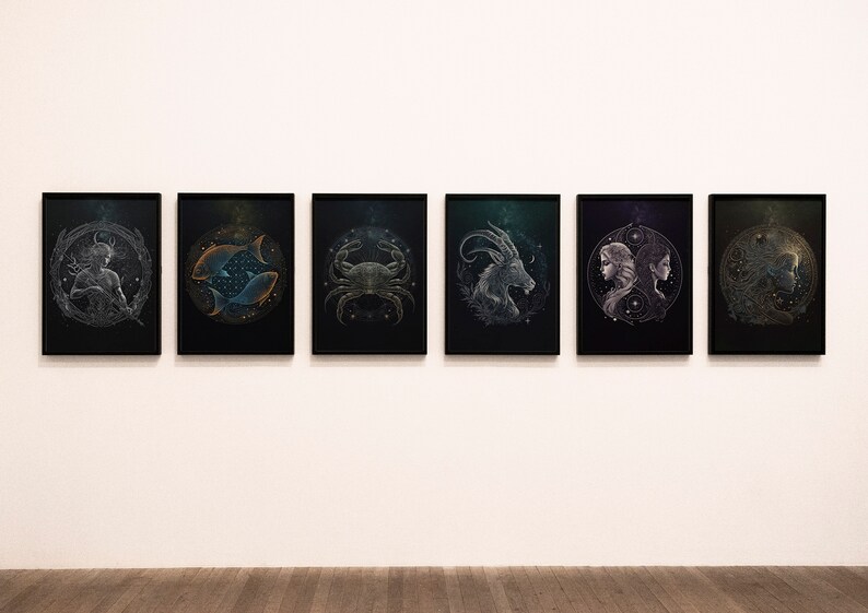 Zodiac Wall Art Set, 12 Printable Astrology Artworks | Printable Zodiac ...
