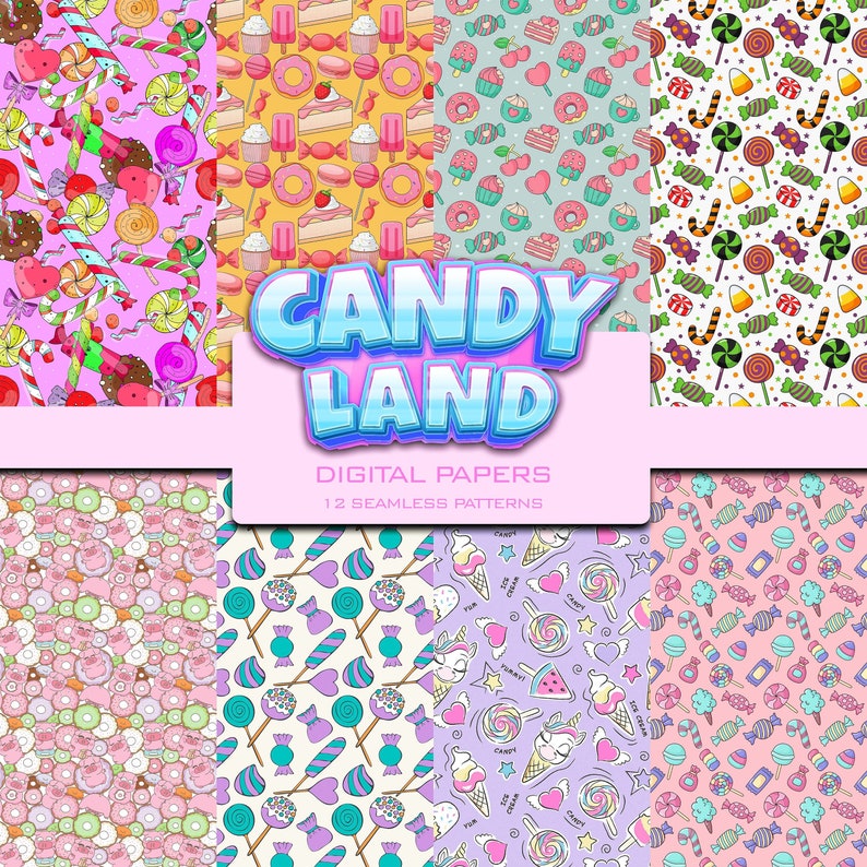 Candyland Digital Papers | 12 Seamless Cute Candy Patterns - Etsy