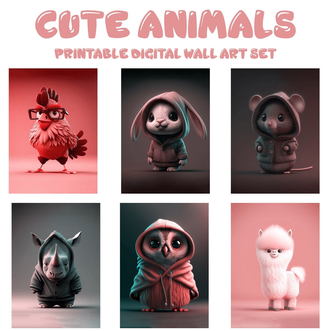 Cute Animals Printable Wall Art Set | Digital Art Prints | Set of 10 ...