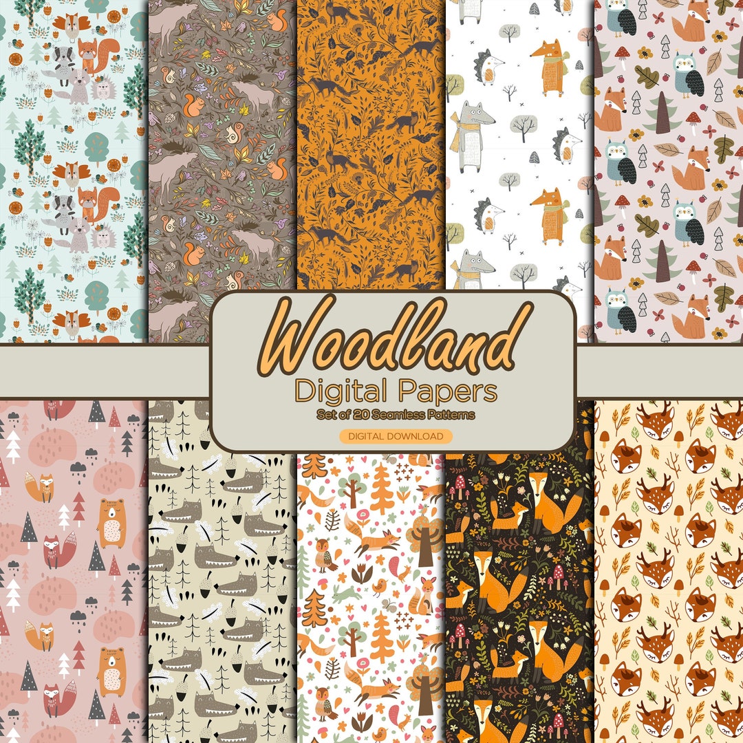 Woodland Digital Papers | 20 Wild Life Seamless Patterns | Cute Forest ...