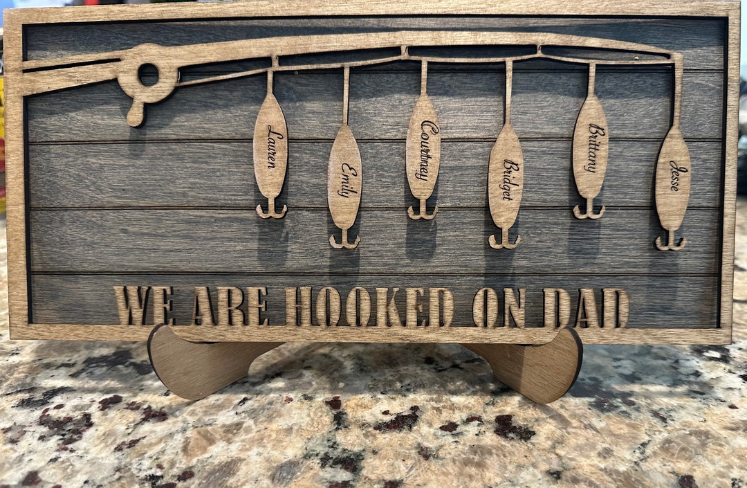 Personalized Fishing Sign: Hooked on Dad, Grandpa Gift - Etsy