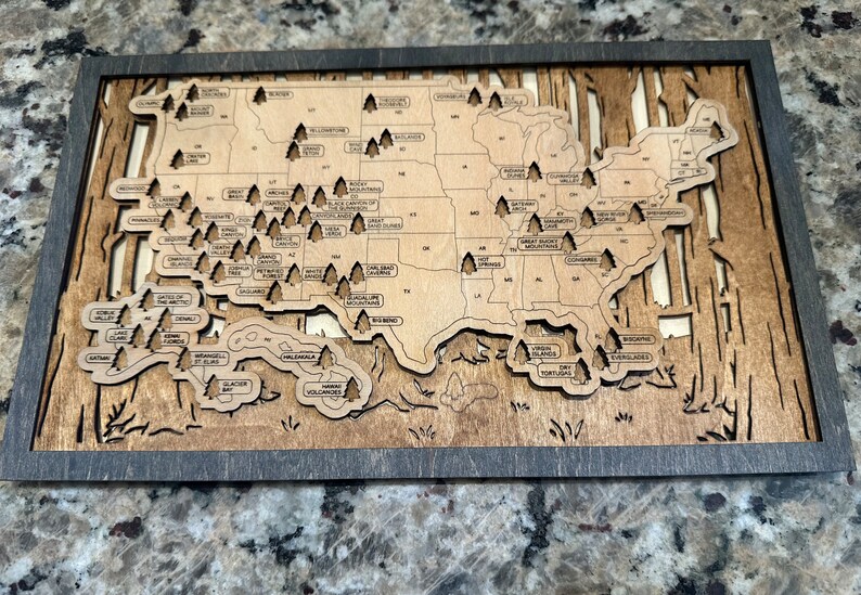 National Parks Travel Map Shelf Decor Gift From Family USA Travel Map ...