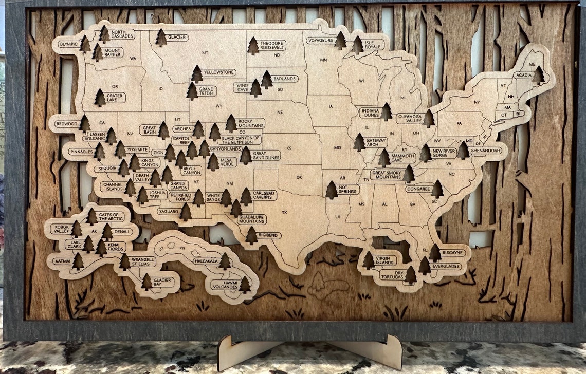 National Parks Travel Map Shelf Decor Gift From Family USA Travel Map ...