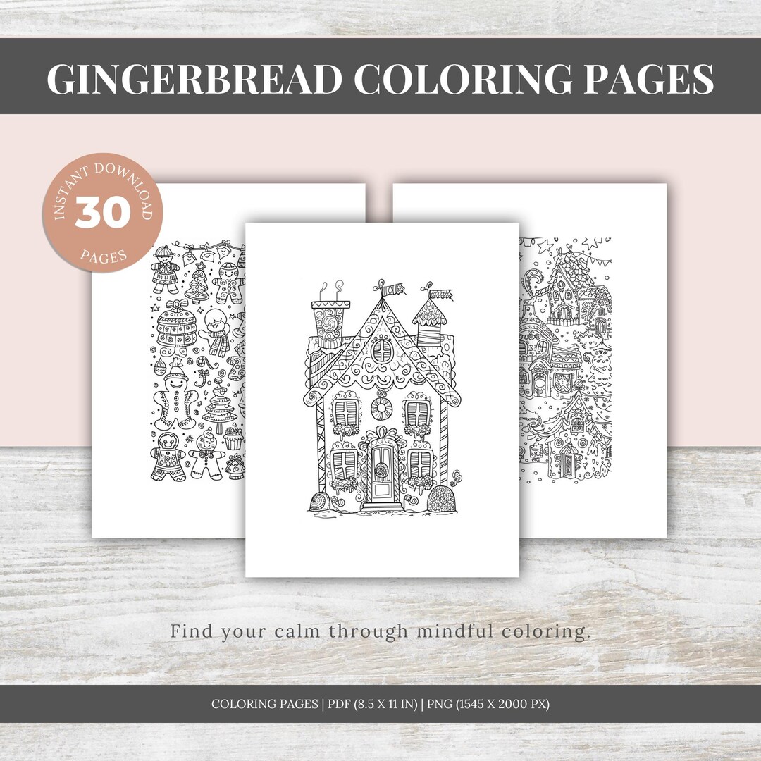 Gingerbread Coloring Pages for Relaxing, Coloring Book, Printable ...