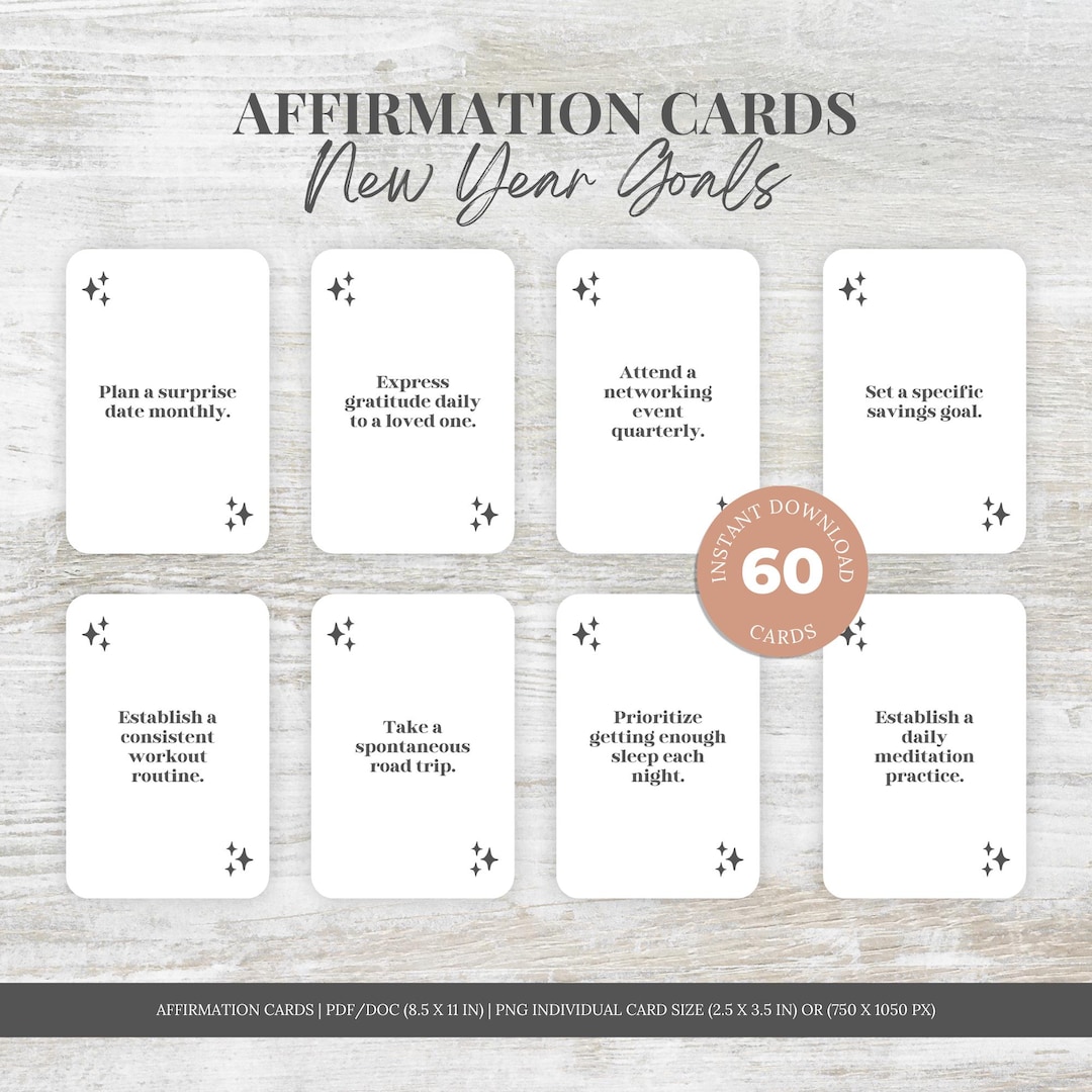 2025 Vision Board Printable New Year Goal Ideas Affirmation Card Deck ...