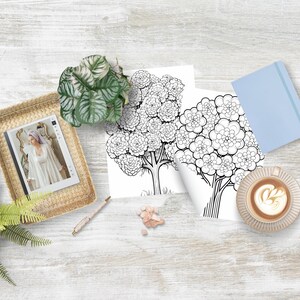 Flower Trees Coloring Pages, Simple Coloring Book, Printable Coloring ...