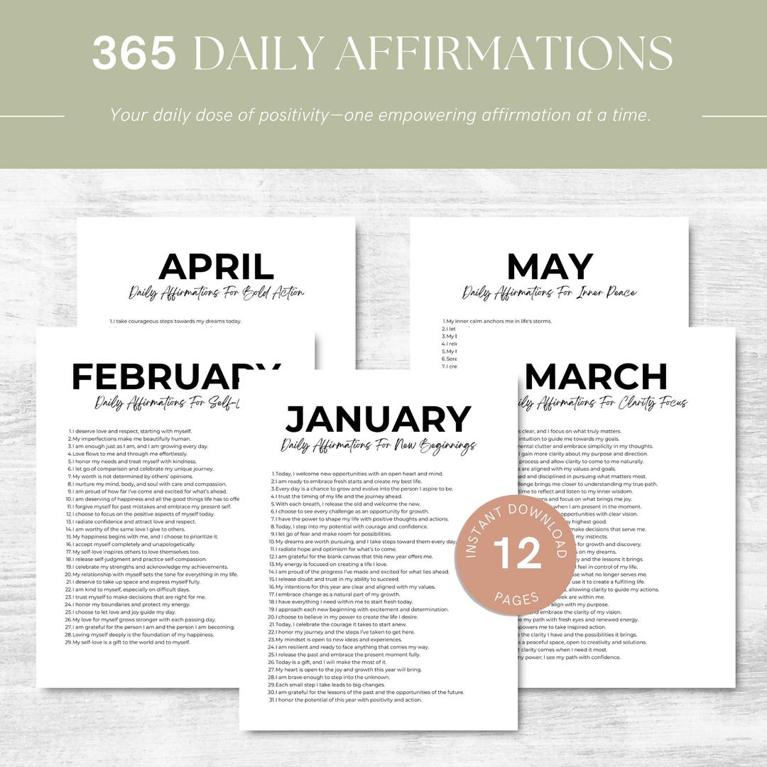 List of 365 Daily Affirmations, Every Day Positive Affirmations for ...