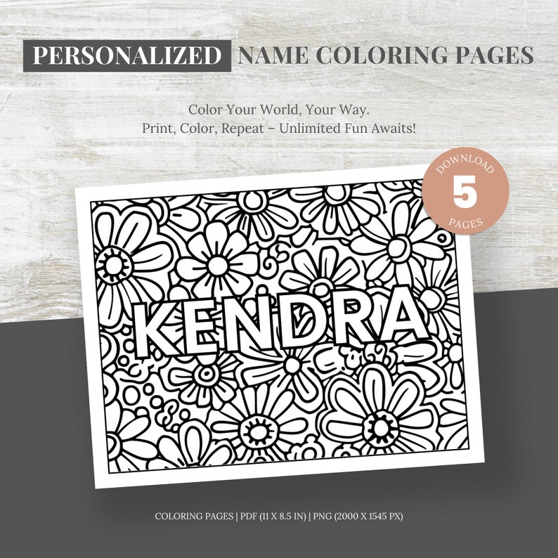 Printable Custom Name Coloring Page for Adults and Kids, Flower ...