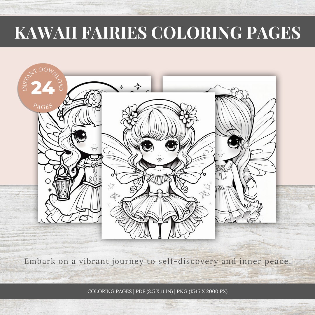 Fairies Kawaii Coloring Pages, Simple Coloring Book, Printable Coloring ...