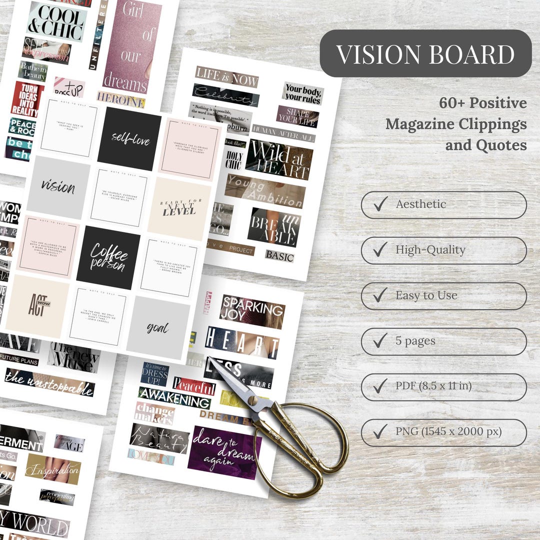 Vision Board Printable Magazine Clippings, Magazine Words, Law of ...