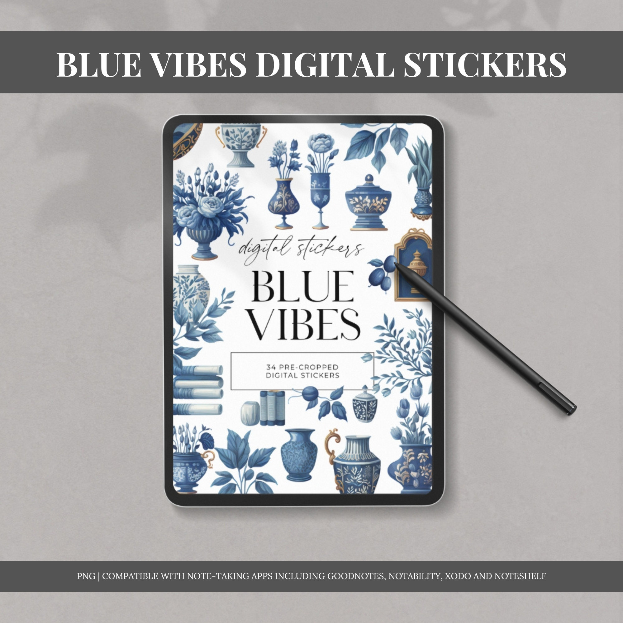 Blue Digital Sticker Book Aesthetic Stickers for Daily Planner or Self ...