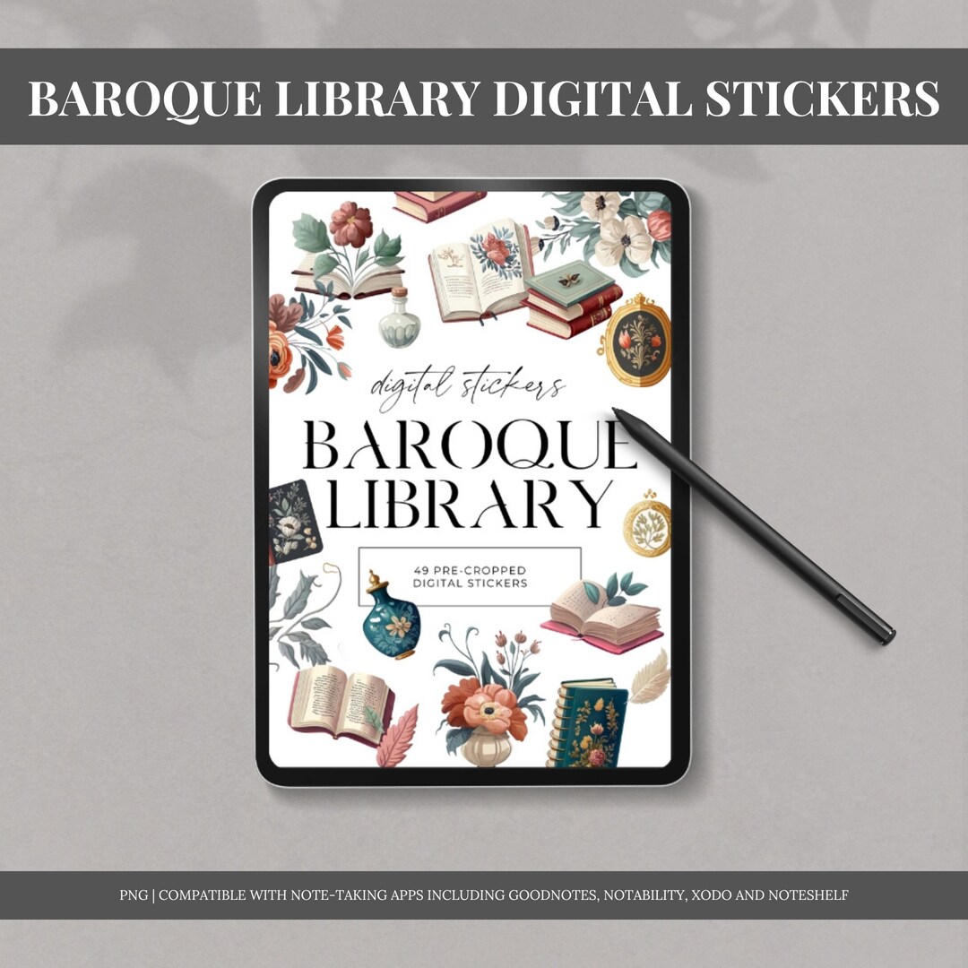 Library Digital Sticker Book Aesthetic Stickers for Daily Planner or ...