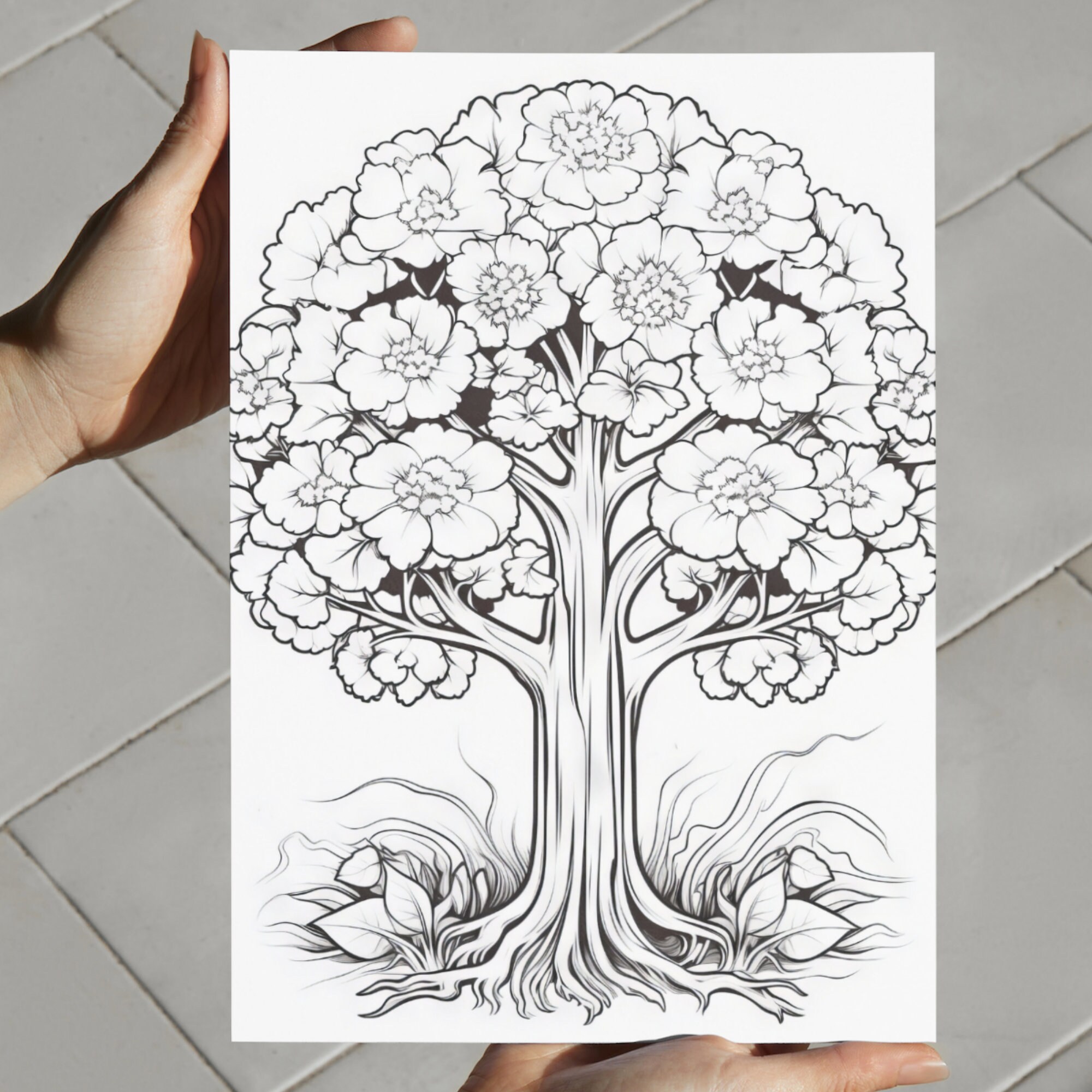 Flower Trees Coloring Pages, Simple Coloring Book, Printable Coloring ...