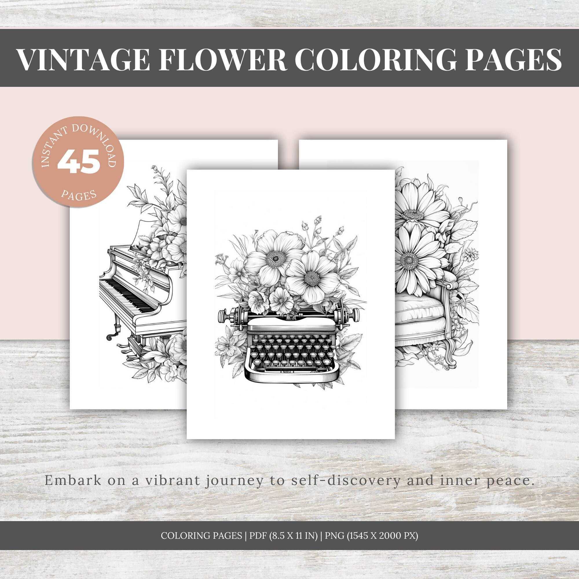 Vintage Flower Coloring Pages, Simple Coloring Book, Printable Coloring ...