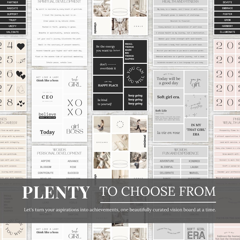 2025 Vision Board Printable BUNDLE With Words, Quotes, Images, Frames ...