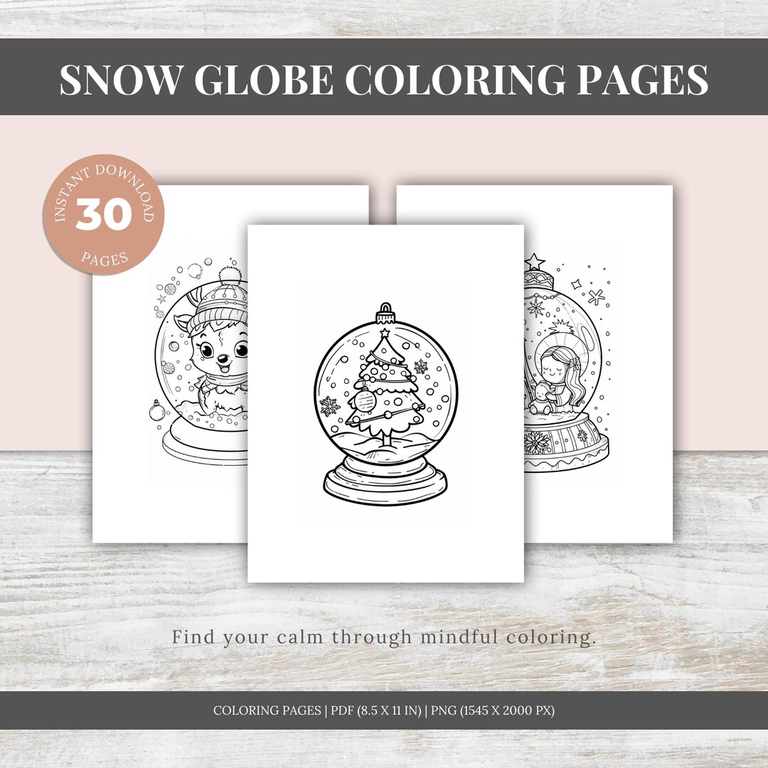 Snow Globe Coloring Pages for Relaxing, Coloring Book, Printable ...