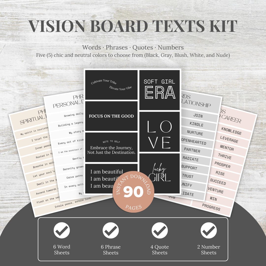 2025 Vision Board Kit Printable Words, Phrases, Quotes, and Numbers ...