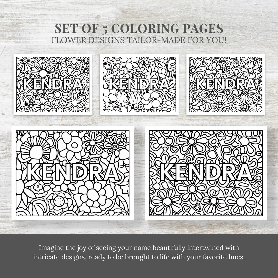 Printable Custom Name Coloring Page for Adults and Kids, Flower ...