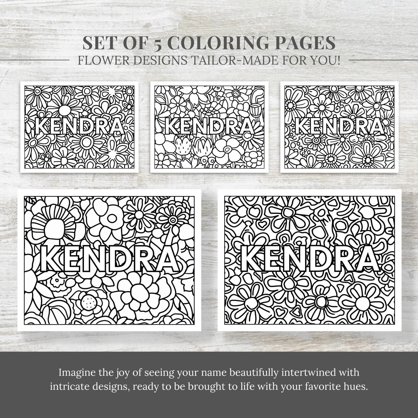 Printable Custom Name Coloring Page for Adults and Kids, Flower ...