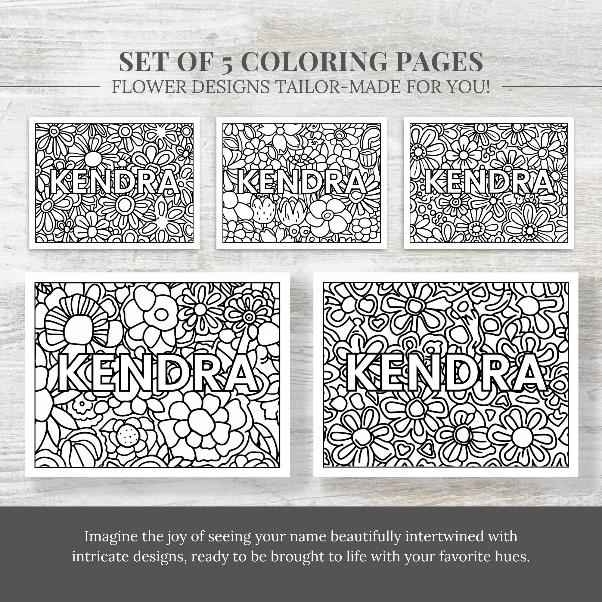 Printable Custom Name Coloring Page for Adults and Kids, Flower ...
