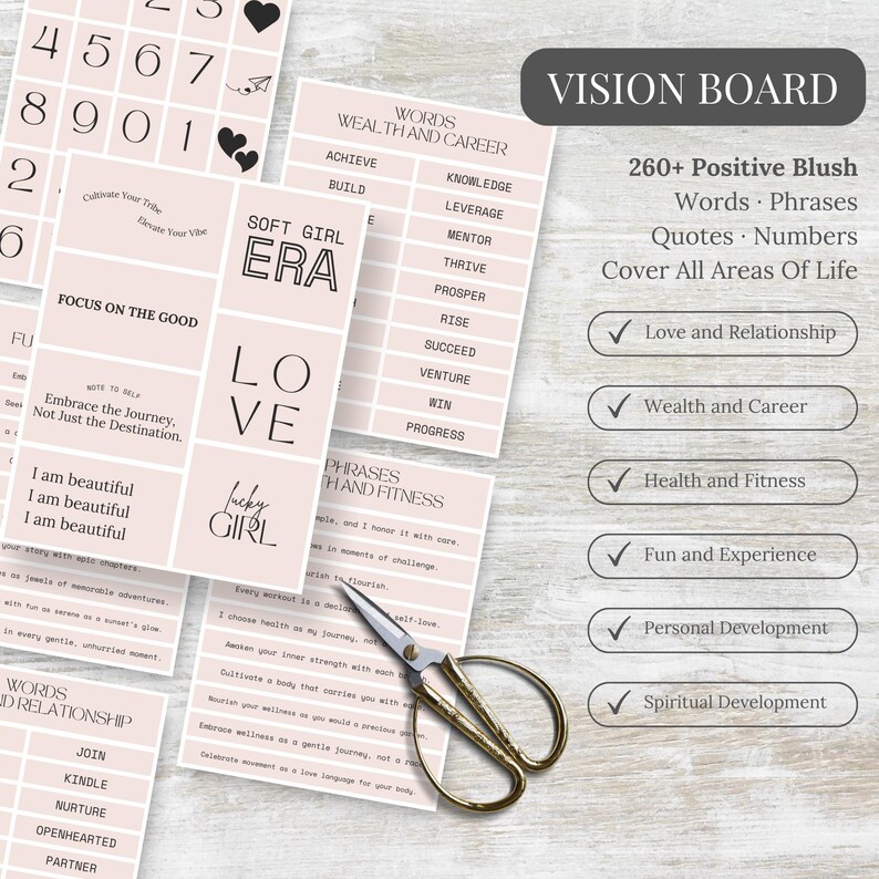 2025 Vision Board Printable Words, Phrases, Quotes, and Numbers, Law of ...