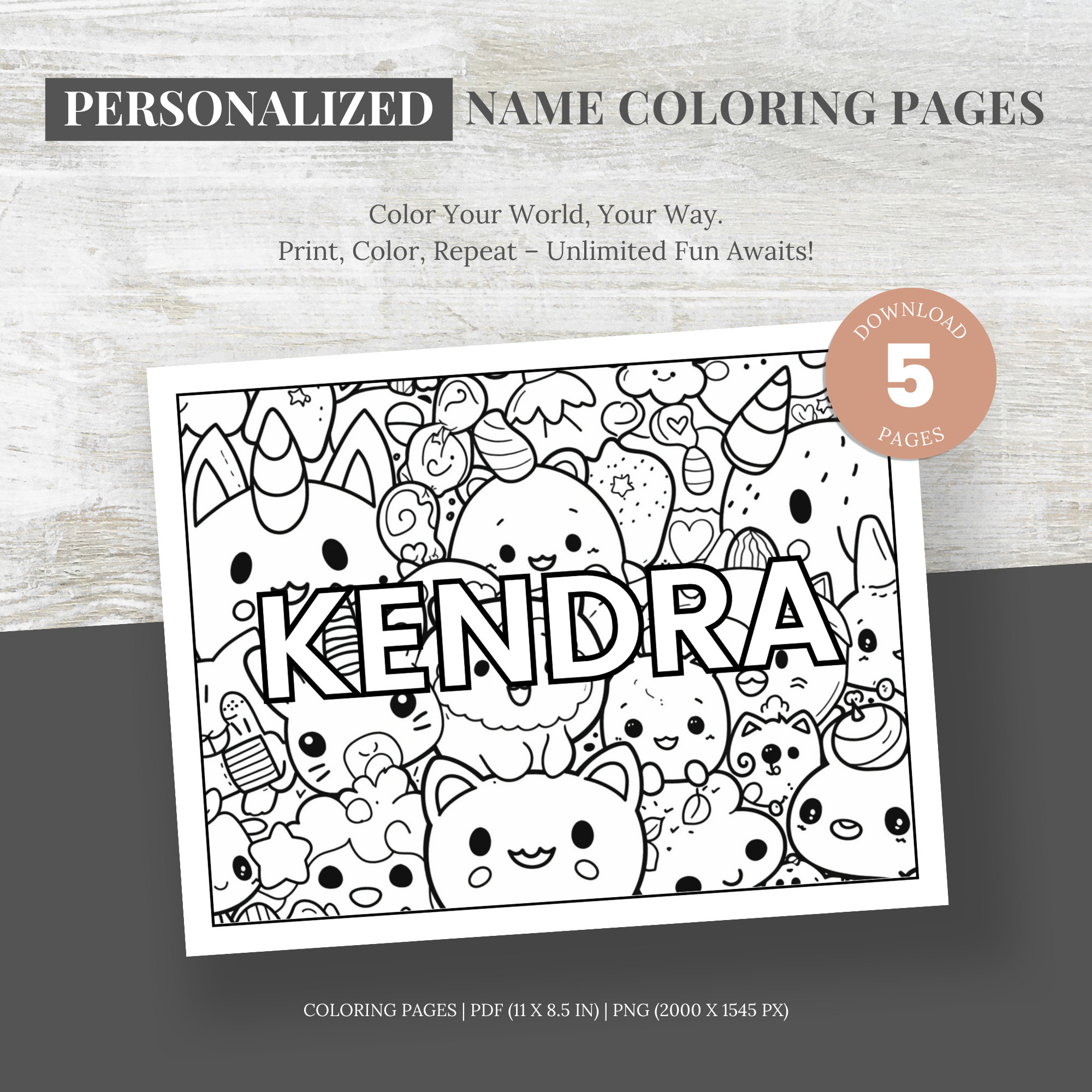 Printable Custom Name Coloring Page for Adults and Kids, Kawaii ...