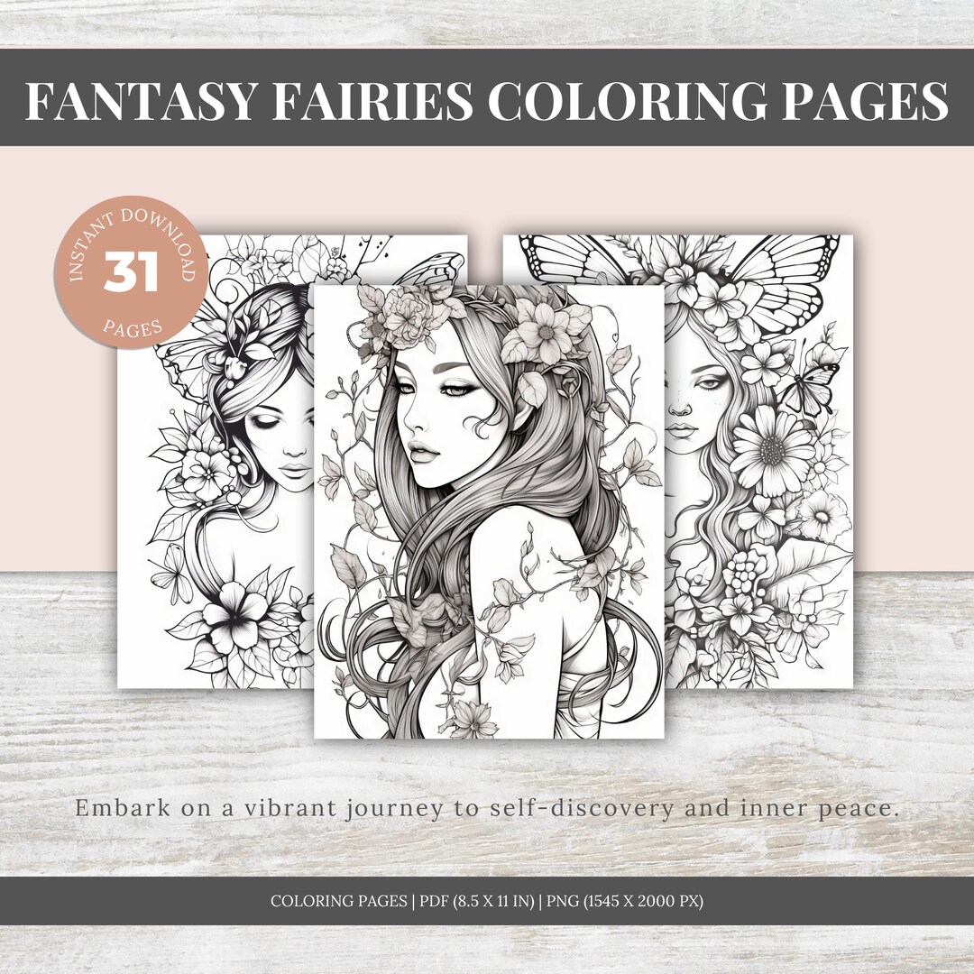 Enchanted Fairies Coloring Pages, Simple Coloring Book, Printable ...