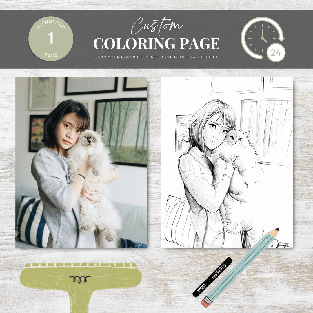 Personalized Coloring Page From Photo (1 Photo) Custom Coloring Pages ...