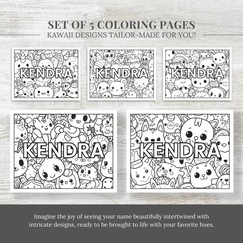 Printable Custom Name Coloring Page for Adults and Kids, Kawaii ...