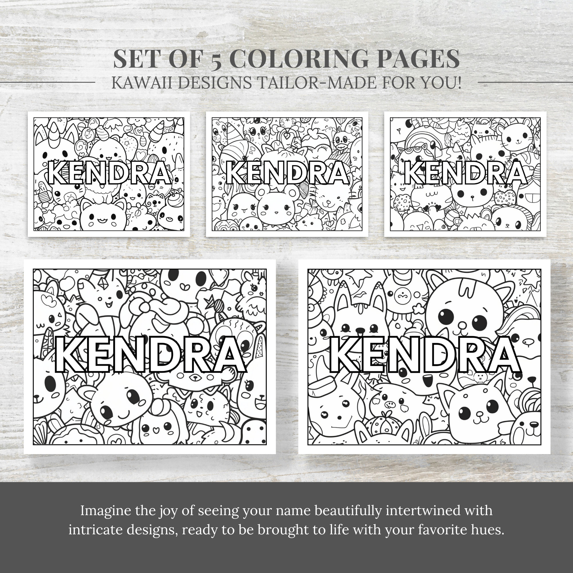 Printable Custom Name Coloring Page for Adults and Kids, Kawaii ...