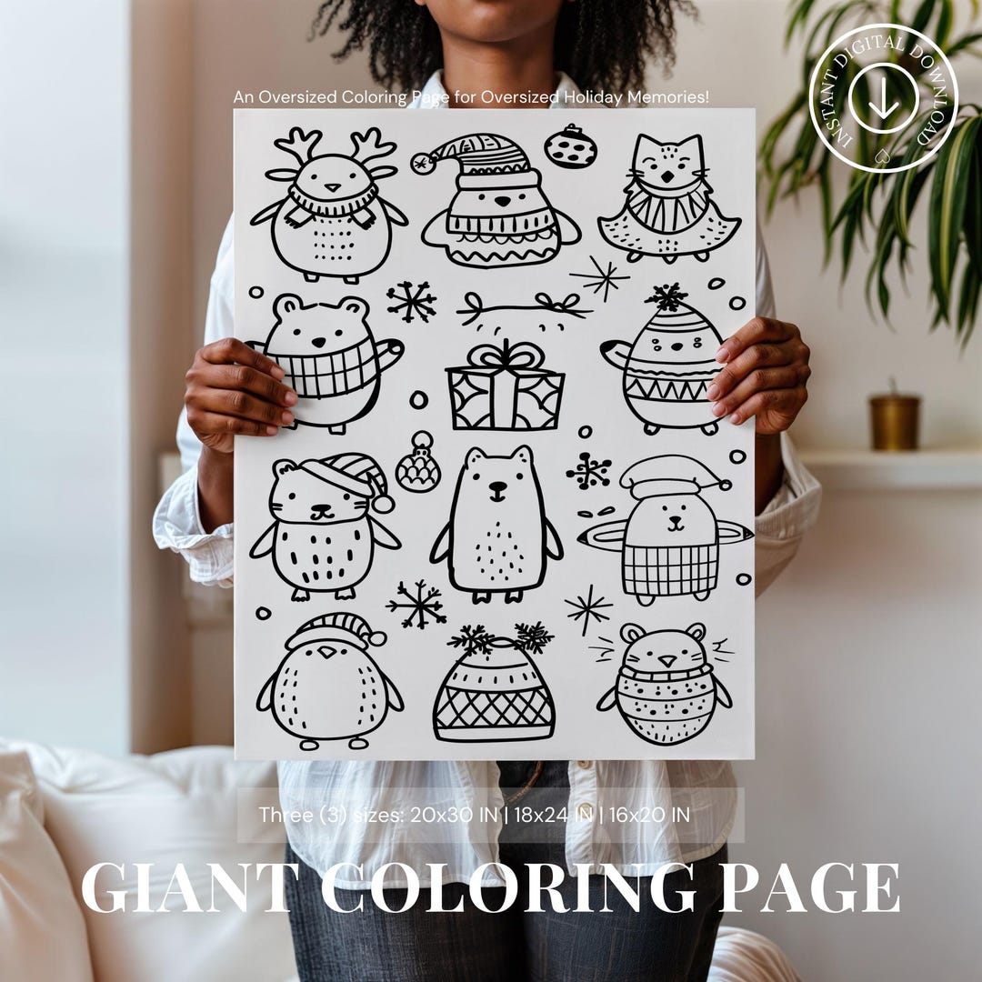 Christmas Giant Coloring Page, Christmas Coloring Poster, Large ...