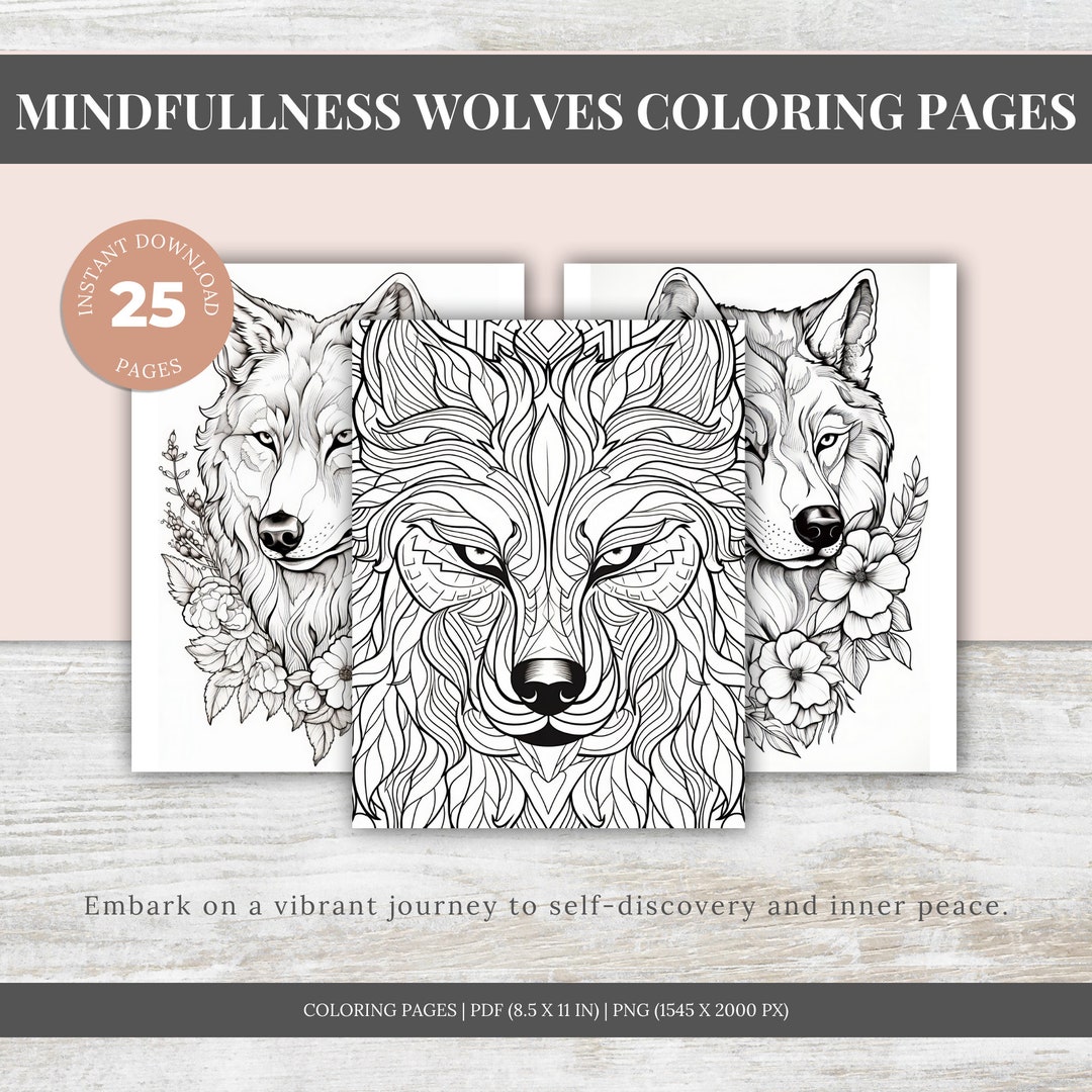 Mindfulness Wolves Coloring Pages, Simple Coloring Book, Printable ...