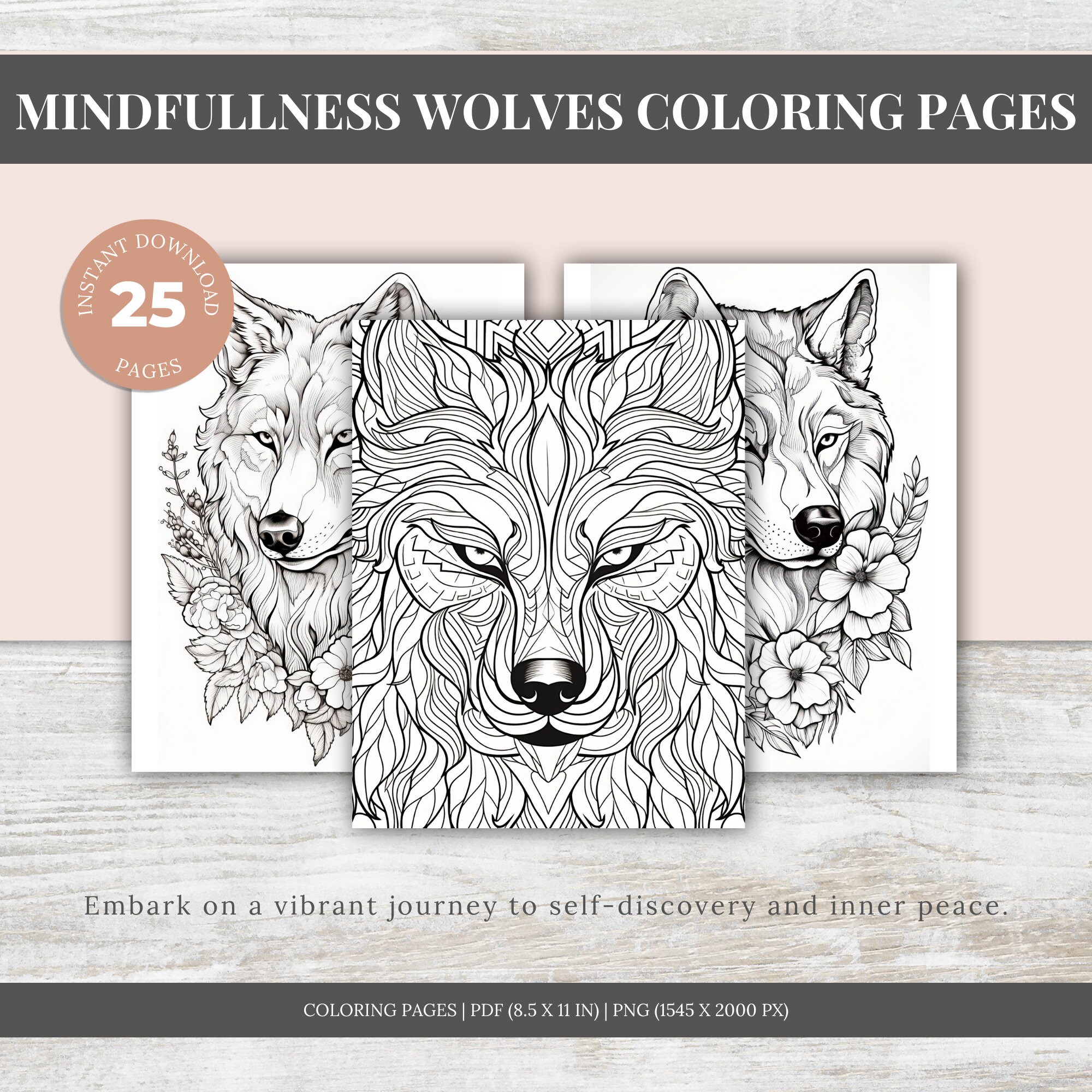 Mindfulness Wolves Coloring Pages, Simple Coloring Book, Printable ...