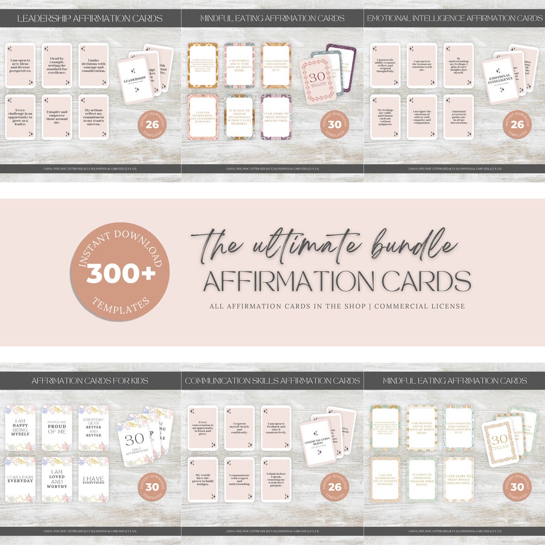 300 Positive Affirmation Card Deck BUNDLE Vision Board Printables Lunch ...