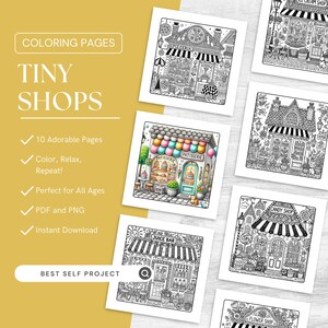 Tiny Shops Coloring Pages for Relaxing, Simple Coloring Book, Printable ...