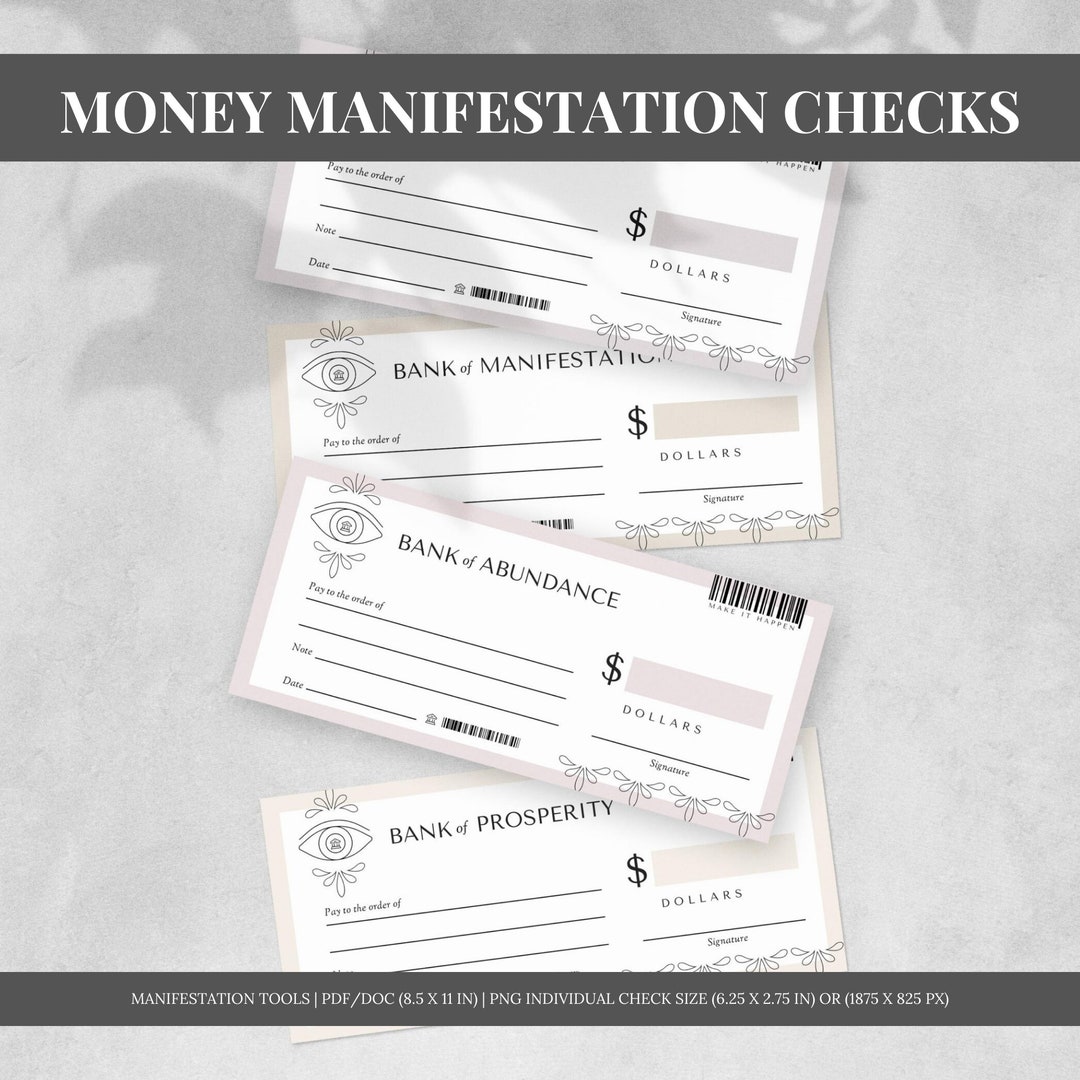 Money Manifestation Checks Printable, Vision Board Kit, Law of ...