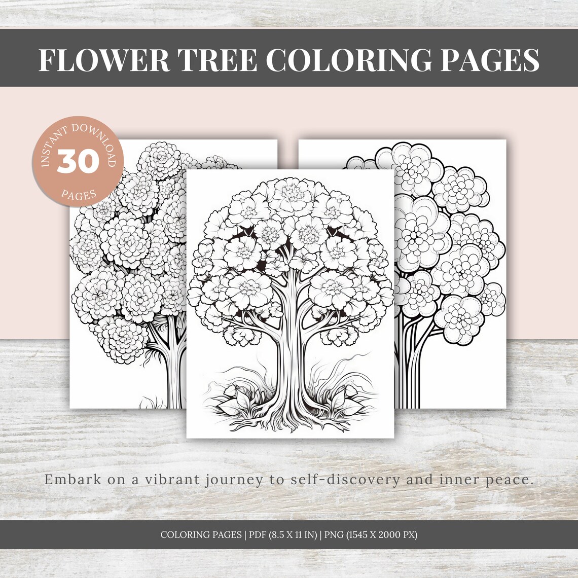 Flower Trees Coloring Pages, Simple Coloring Book, Printable Coloring ...