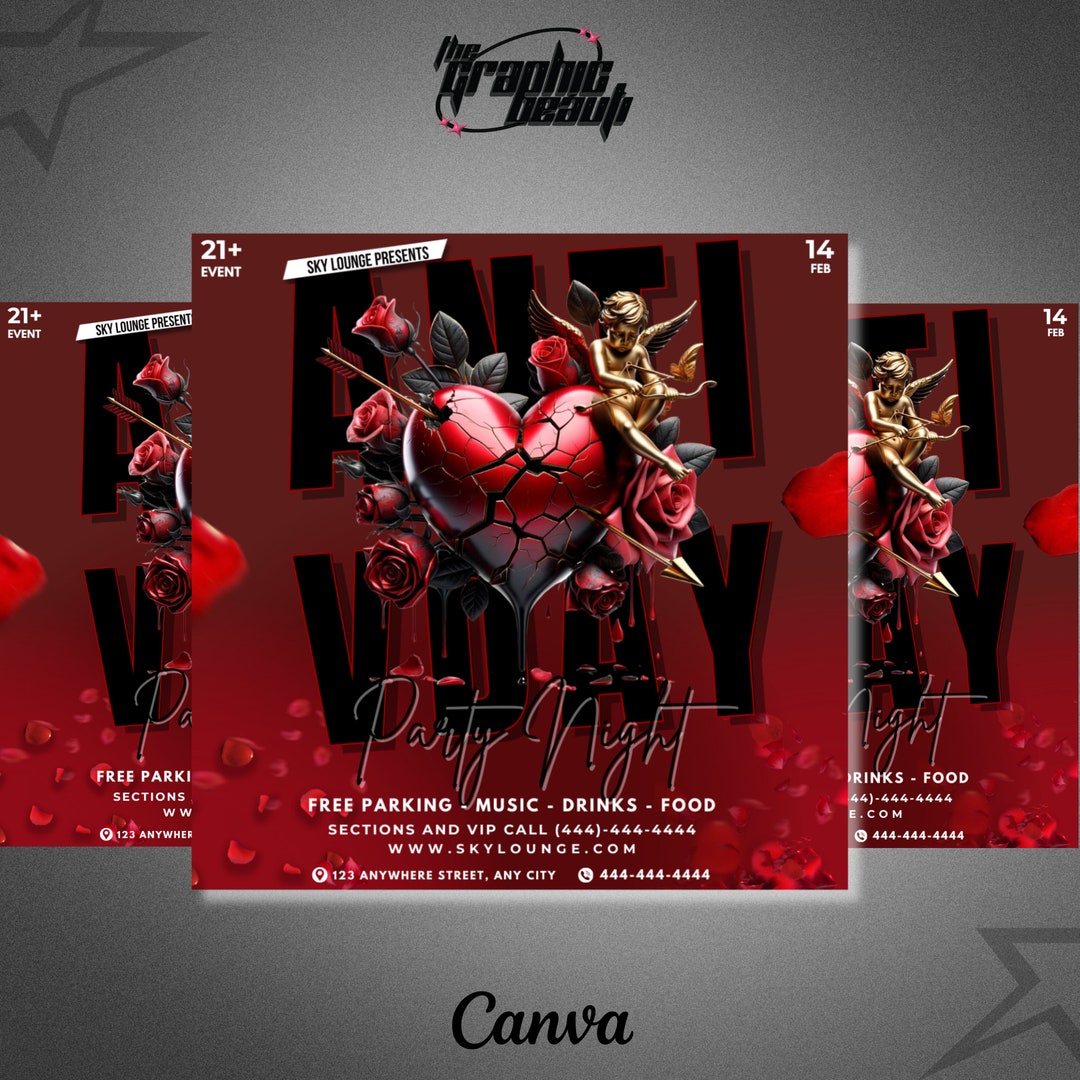 Anti Valentines Day Party Club Flyer, Editable Club Flyer, Anti ...
