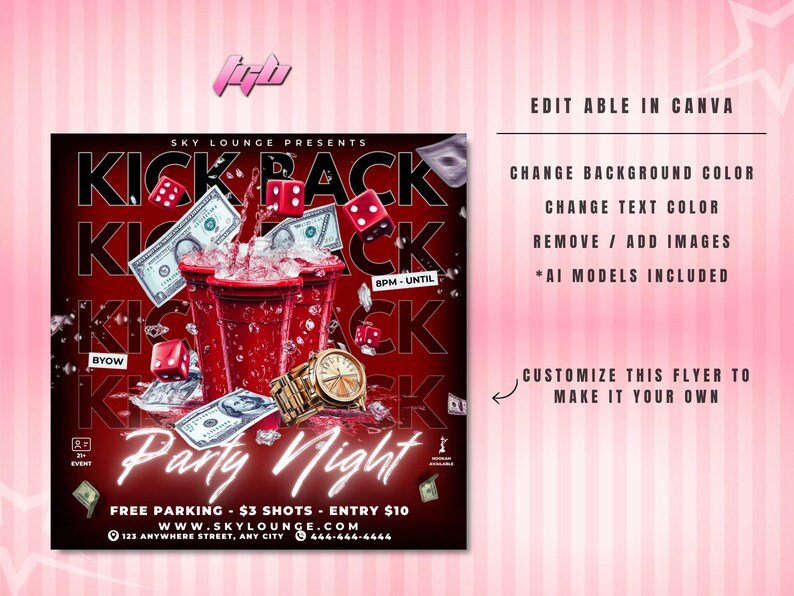 Kickback Party Flyer, Editable Kickback Club Flyer, Club DJ Party ...