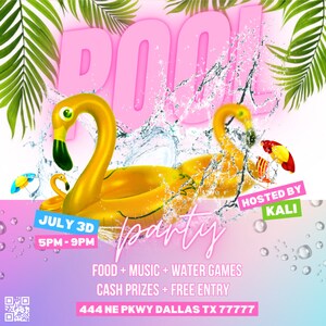 Pool Party Flyer, Social Media Pool Party Announcement Editable Summer ...