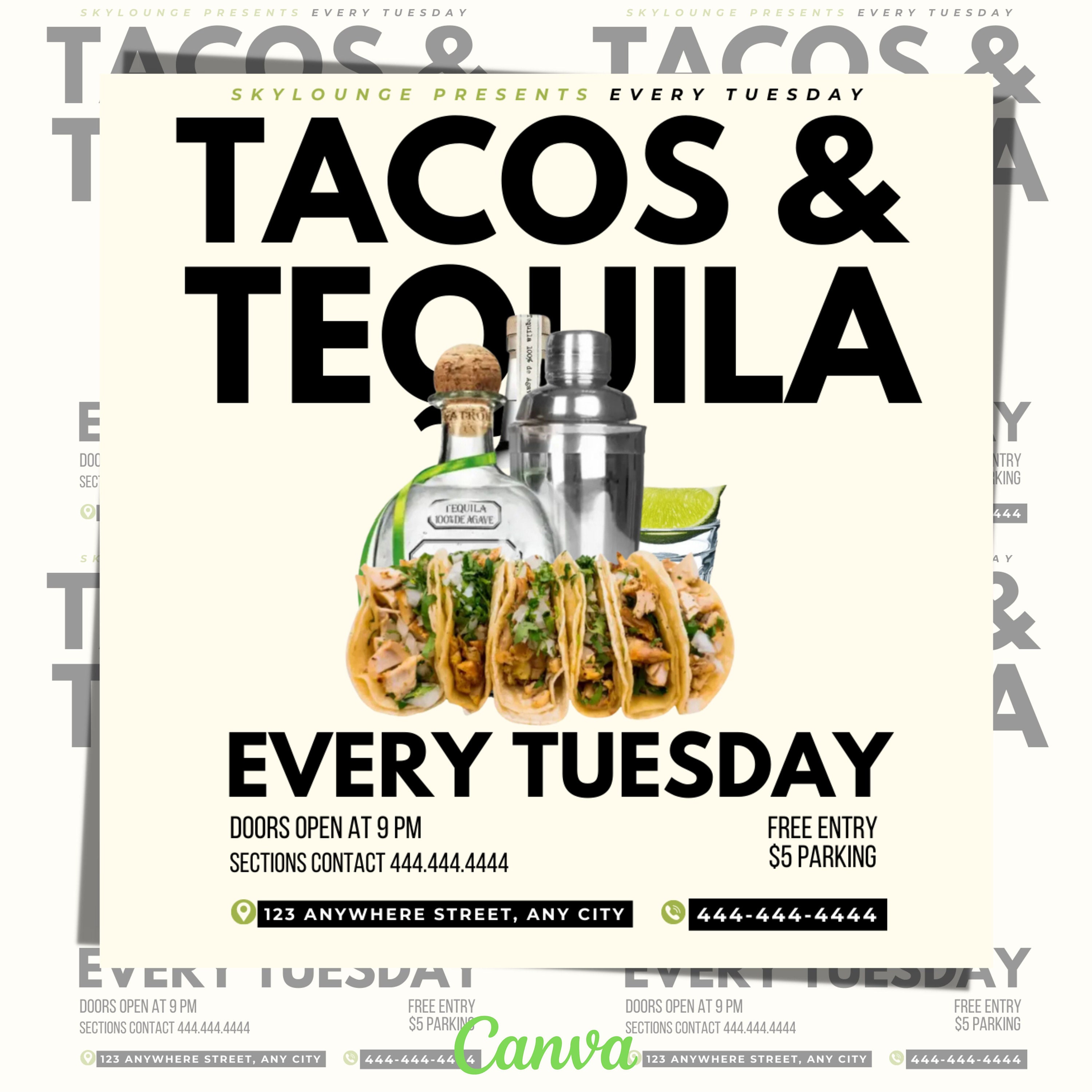 Taco and Tequila Flyer, Food Flyer, Taco Flyer, DIY Food Flyer, Club ...