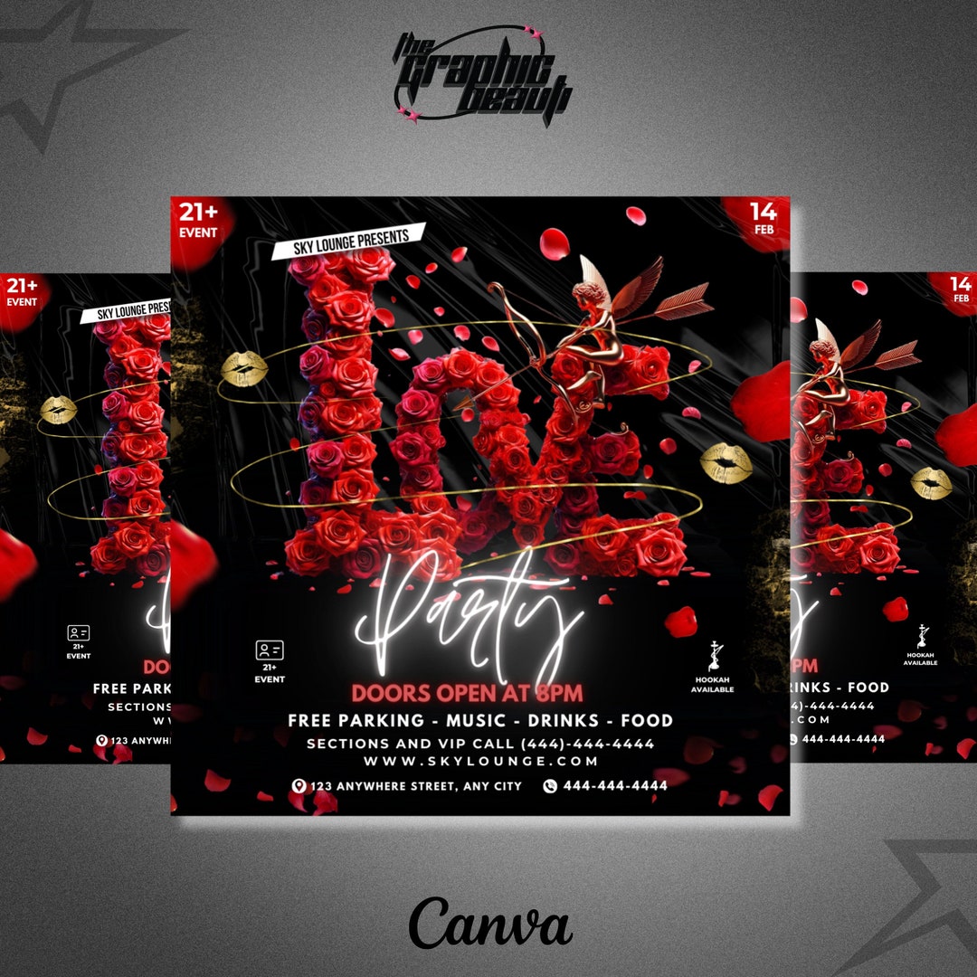 Valentine's Day Event Flyer, DIY Flyer Template Design, February Event ...