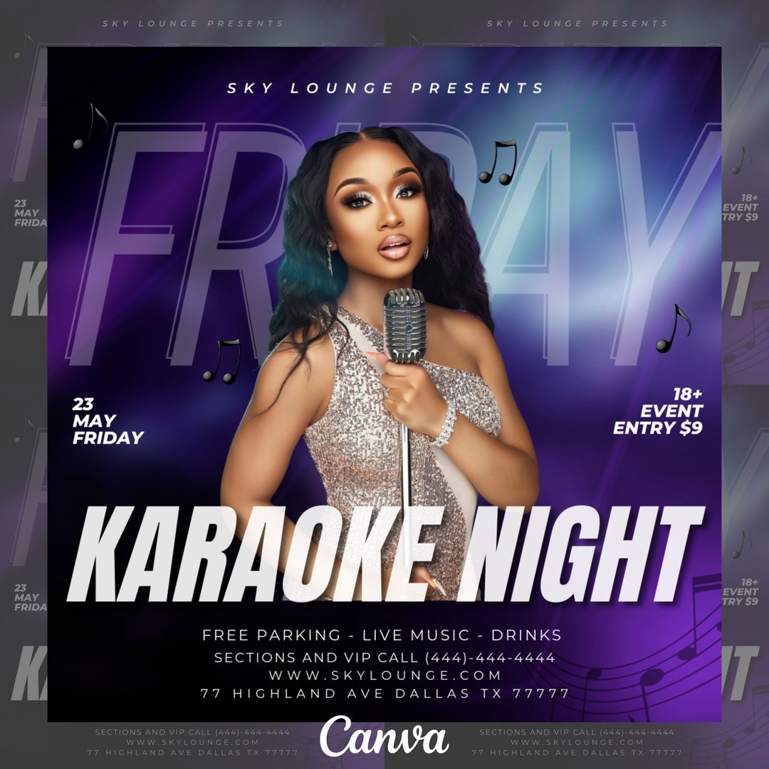 Karaoke Night Flyer, DIY Club Flyer Template,editable Canva Template ...