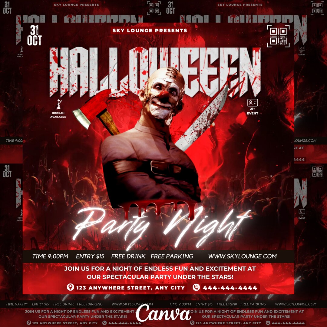 Halloween Night Club Party Flyer Template for Canva, Halloween Contest ...