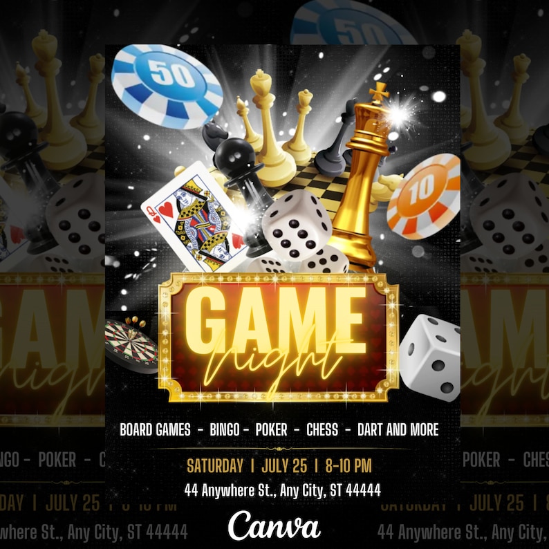 Editable Game Night Flyer, Game Night Invitation Flyer, Family, Friends ...