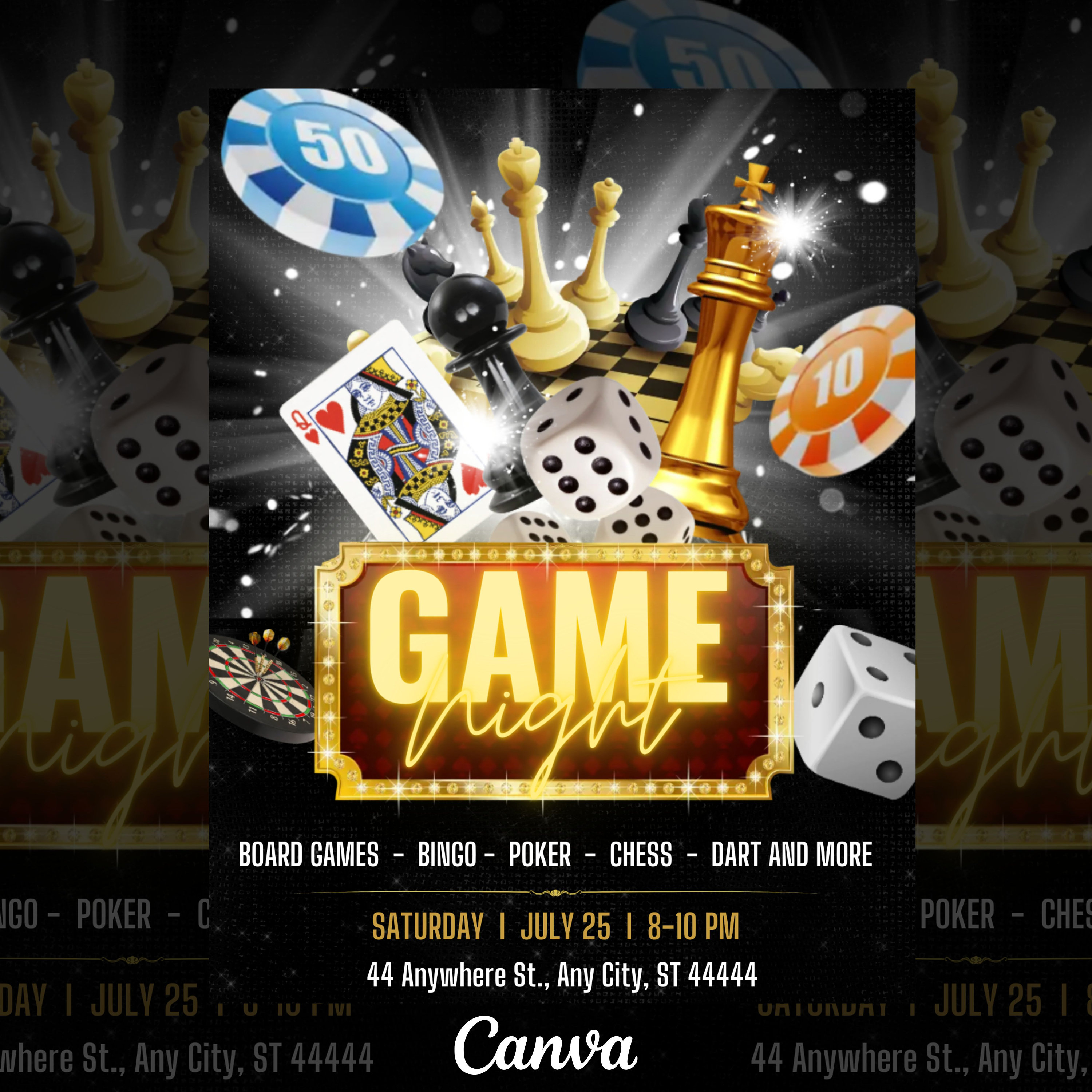 Game Night Party Flyers Purple Glow Game Night Flyer Free Flyer