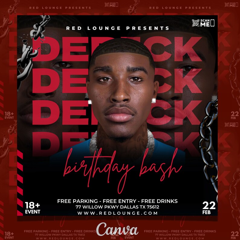Male Birthday Party Flyer Club Flyer Template for Canva DIY - Etsy