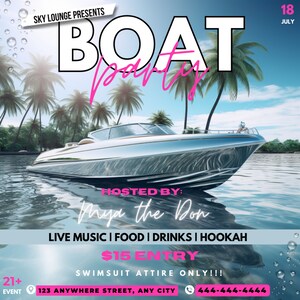 Boat Parrty Flyer, Boat Yacht Invitation, Editable Template, Canva ...