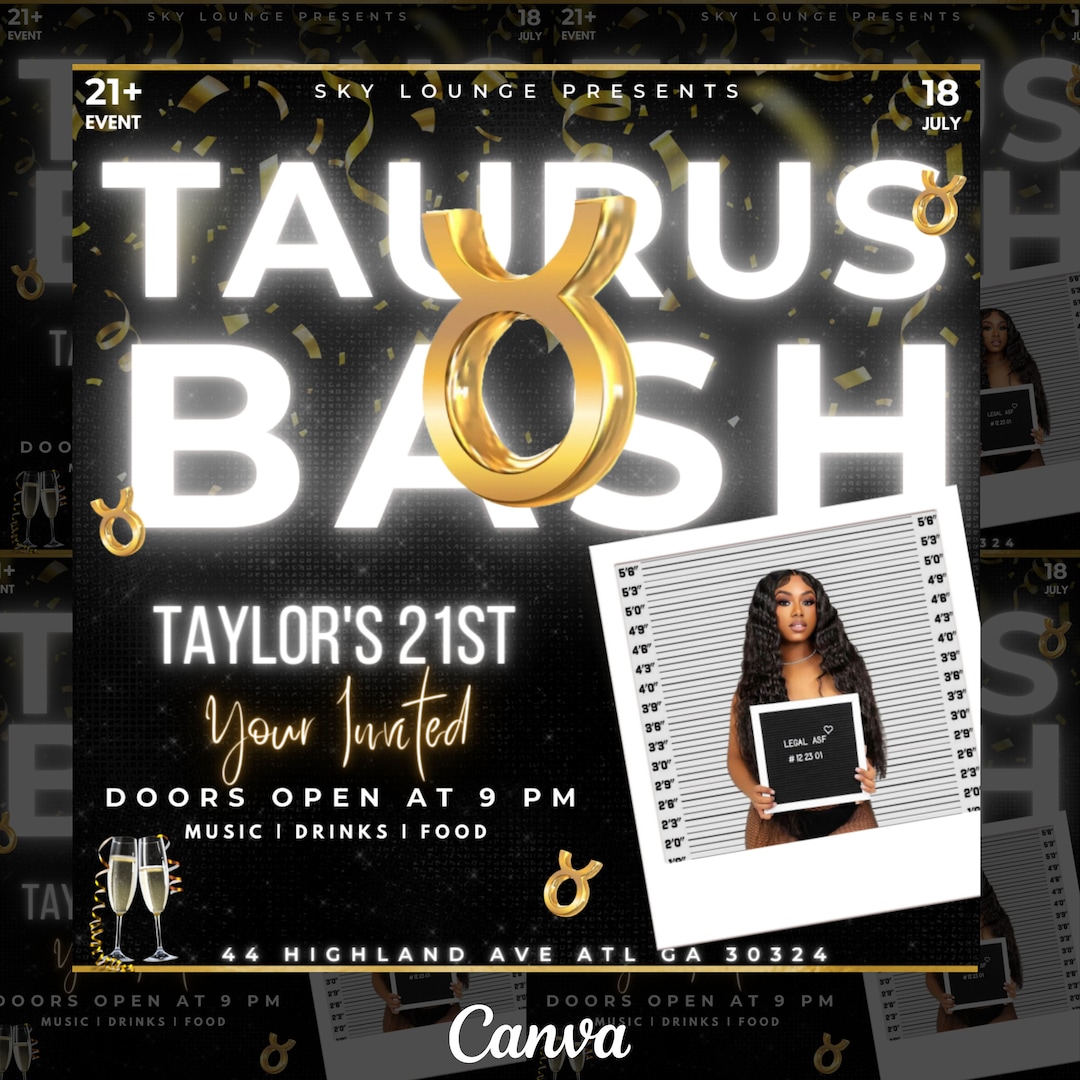 Taurus Birthday Flyer, Birthday Template, Birthday Girl, Party Flyer ...
