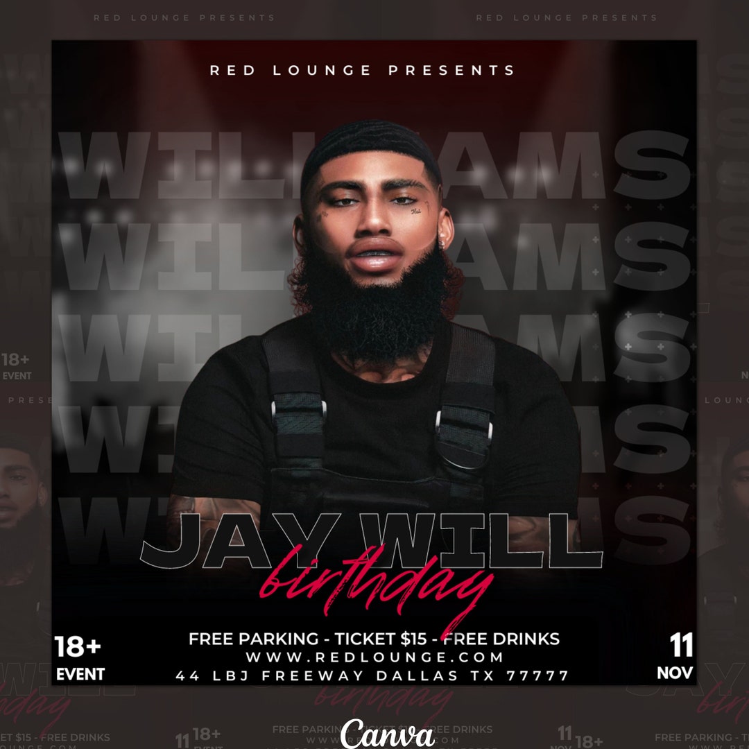 Male Birthday Party Flyer, Club Flyer Template for Canva, DIY Event ...
